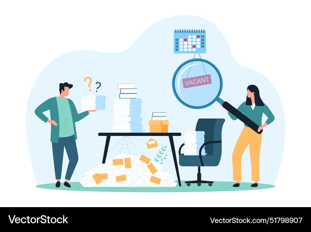 Shortage of office staff tiny people look through Vector Image