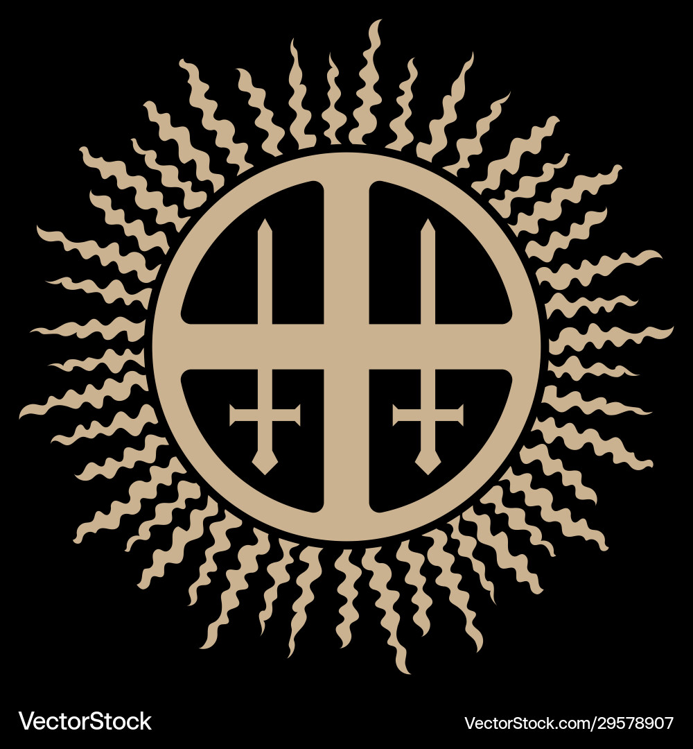 Solar cross and two swords vintage Royalty Free Vector Image