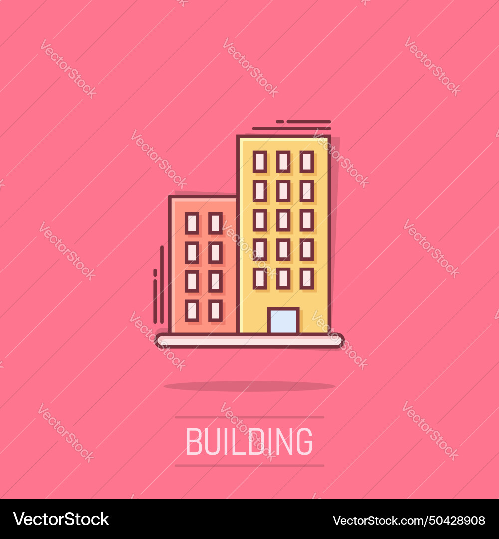 Building icon in comic style town skyscraper Vector Image
