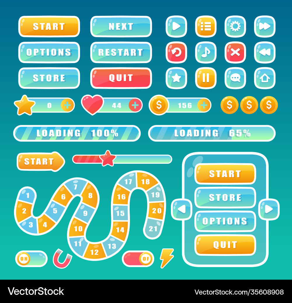 Buttons for mobile user game ui interface set Vector Image