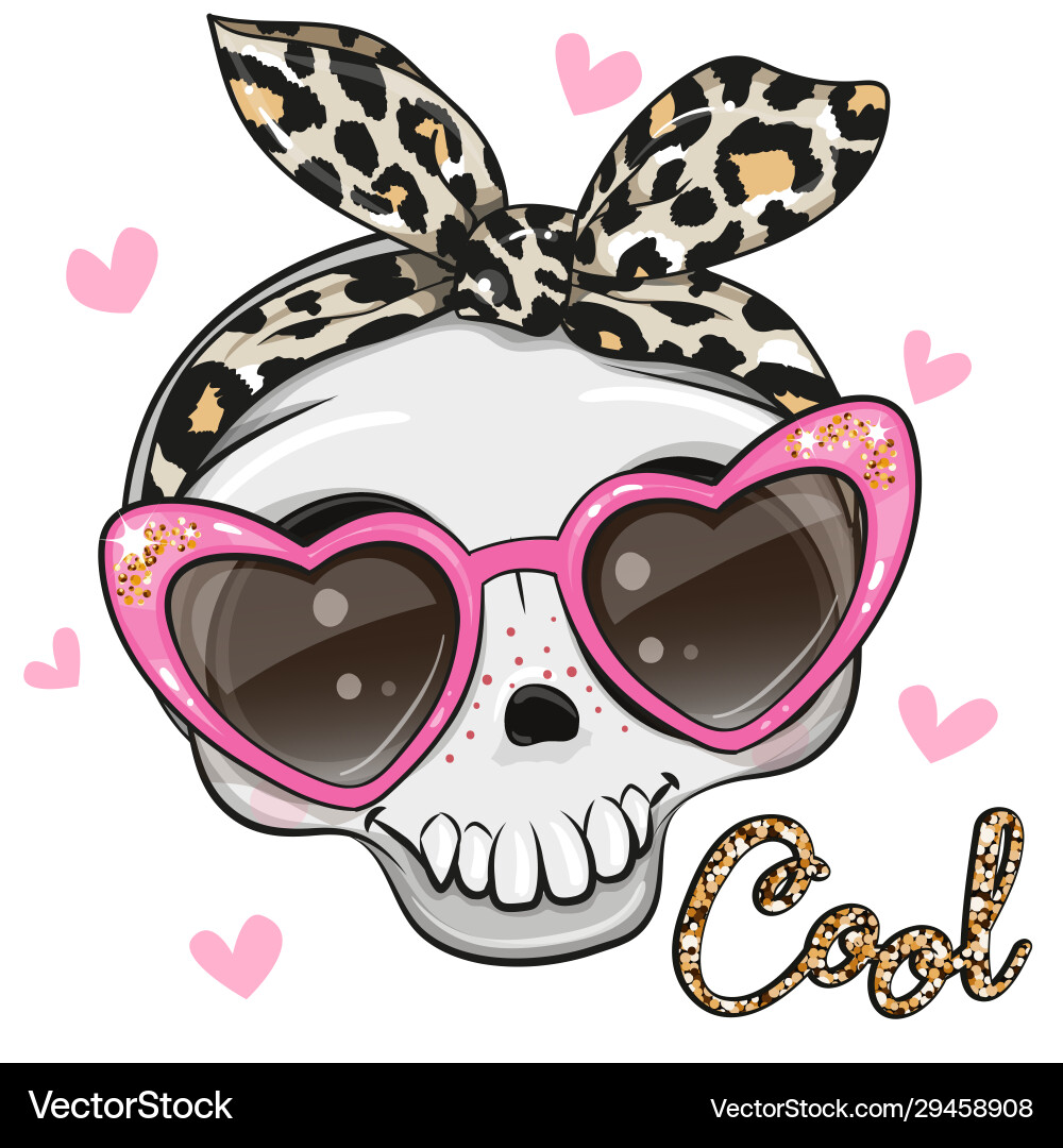 Cartoon skull in pink glasses Royalty Free Vector Image