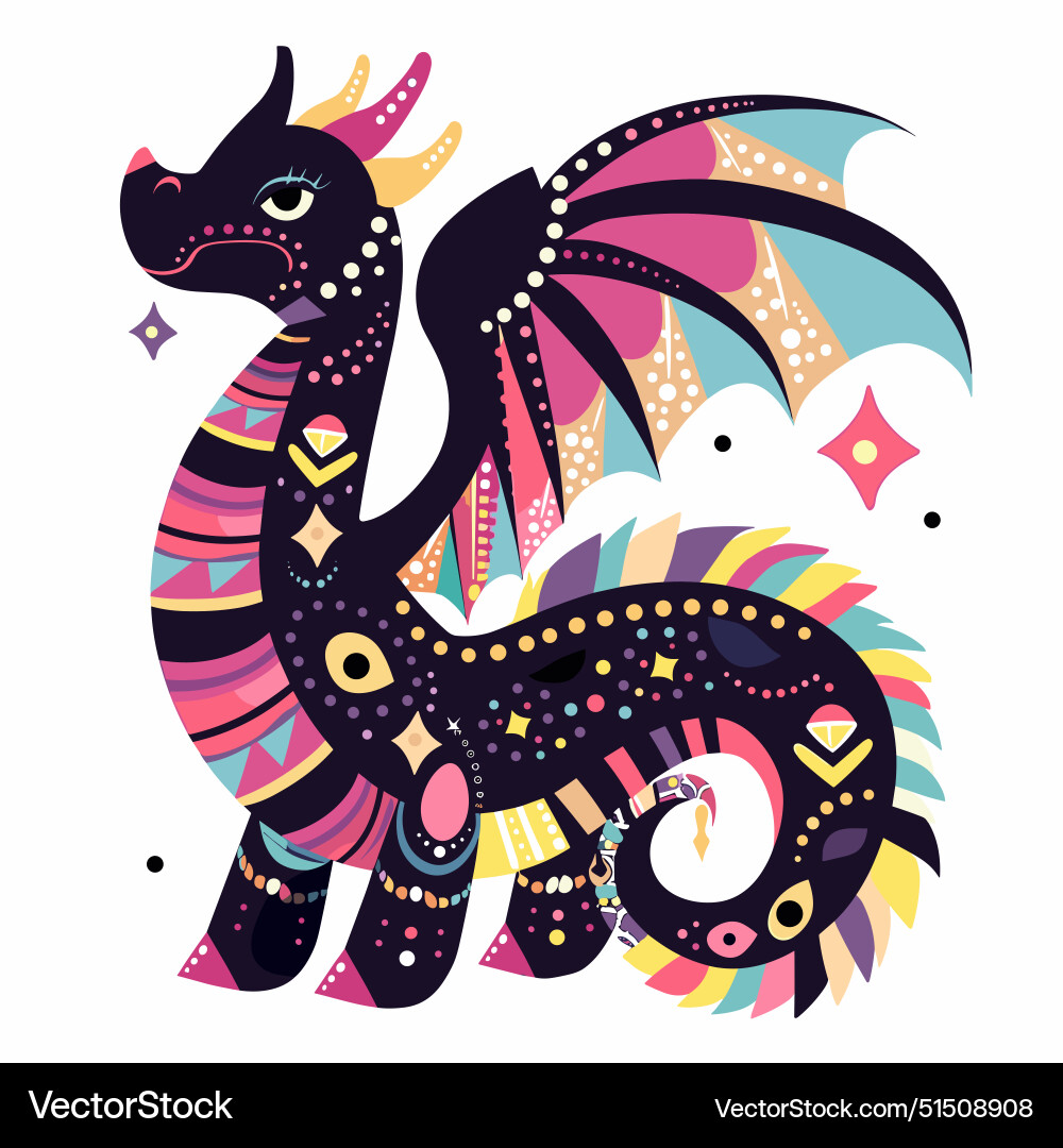 Colorful dragon whimsical creature Royalty Free Vector Image