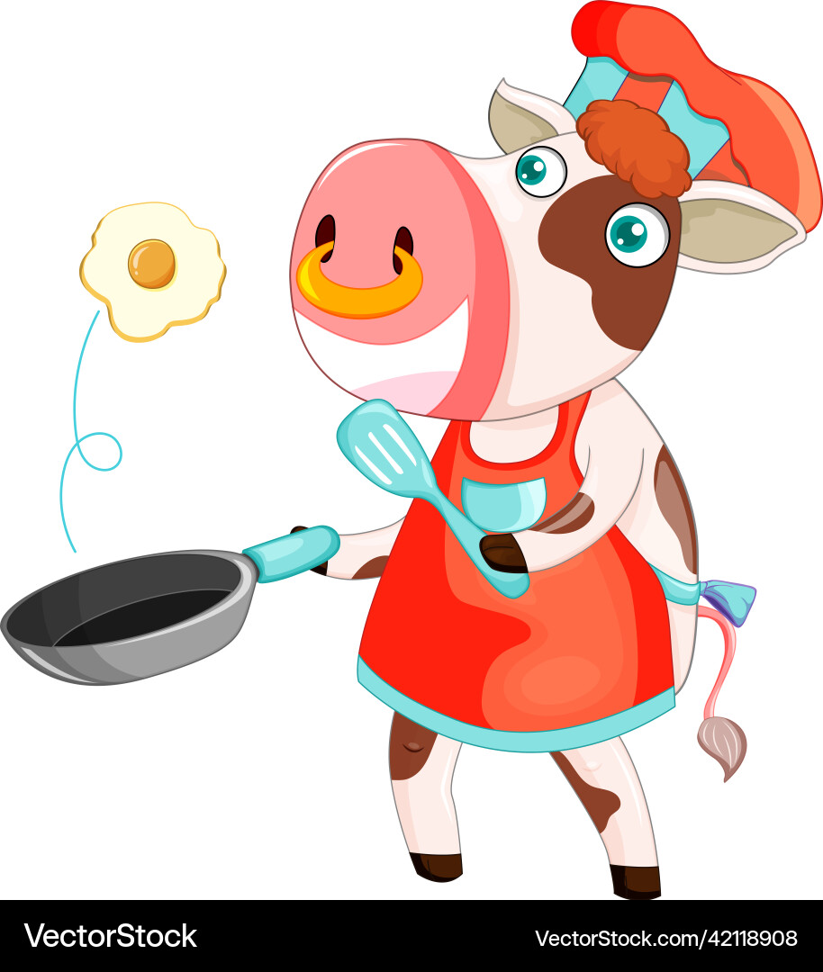 Cow cartoon character cooking breakfast Royalty Free Vector