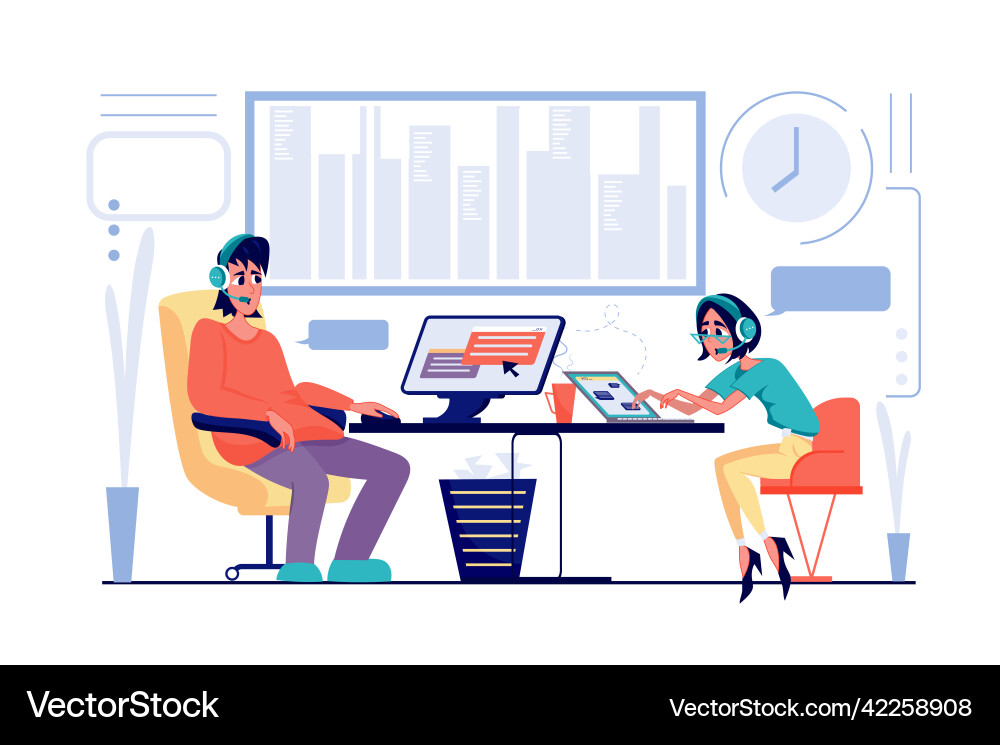 Customer service concept in flat cartoon design Vector Image