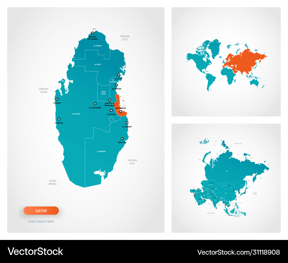 Editable template map qatar with marks Royalty Free Vector