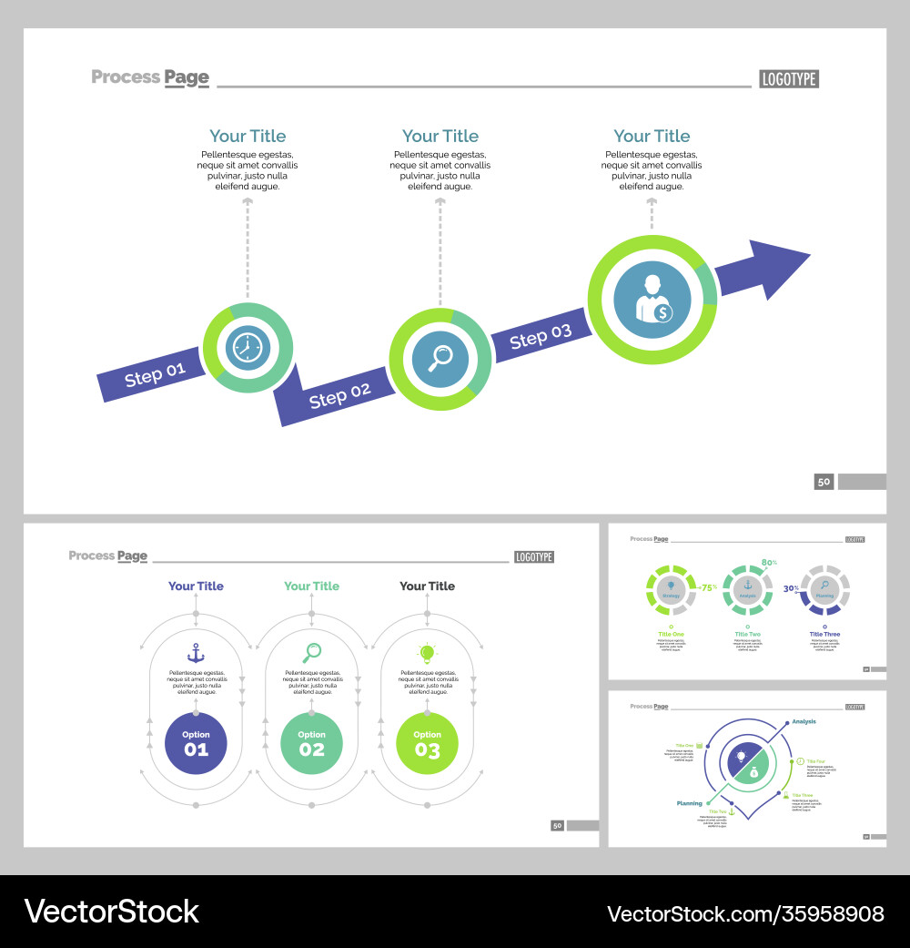 Four strategy slide templates set Royalty Free Vector Image