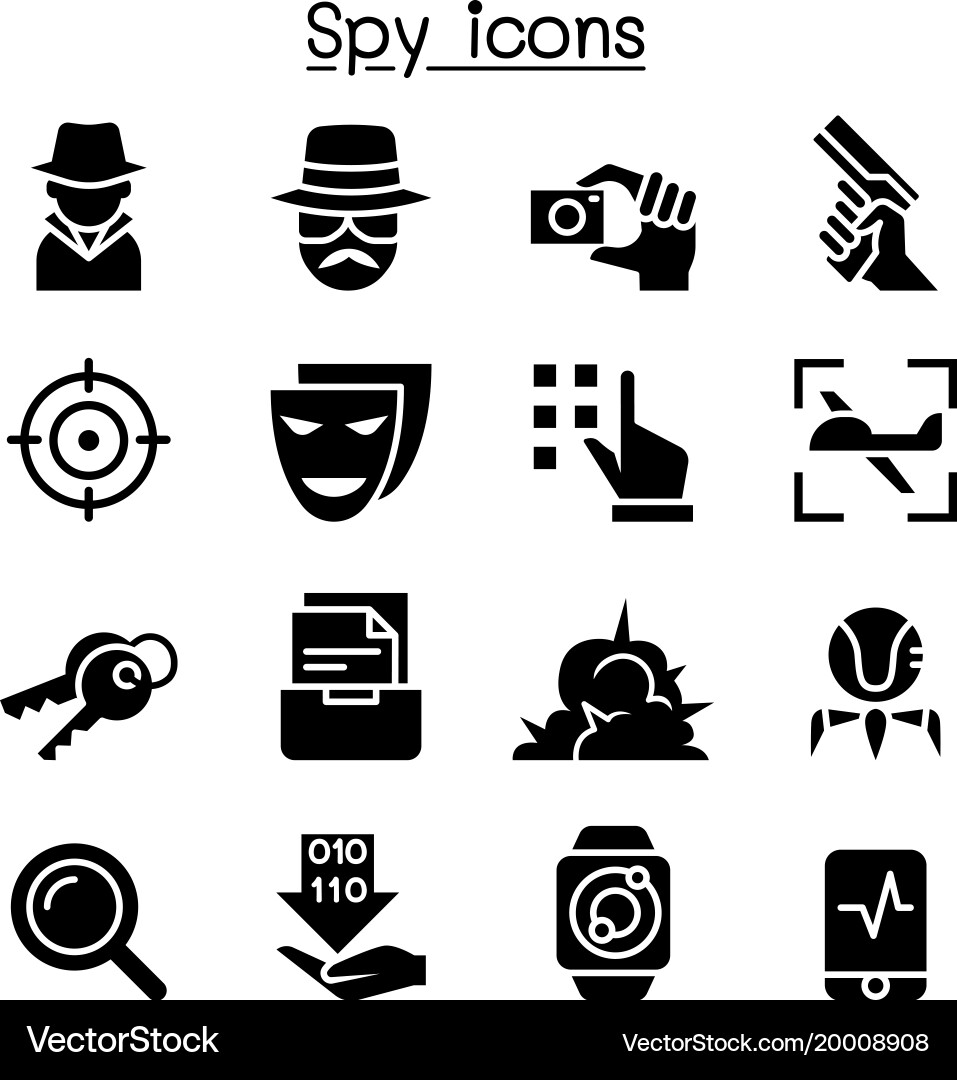 Spy-Symbol-Set Grafik-Design Lizenzfreies Vektorbild