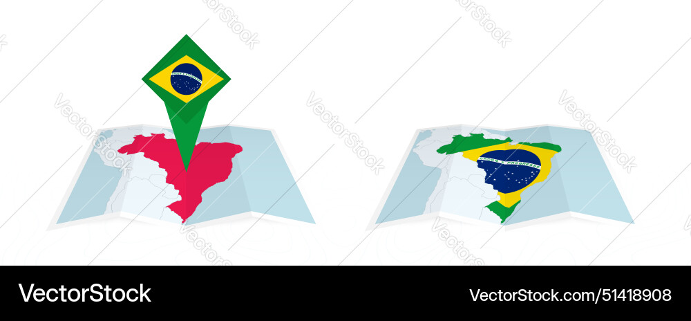 Two versions of an brazil folded map one with a Vector Image
