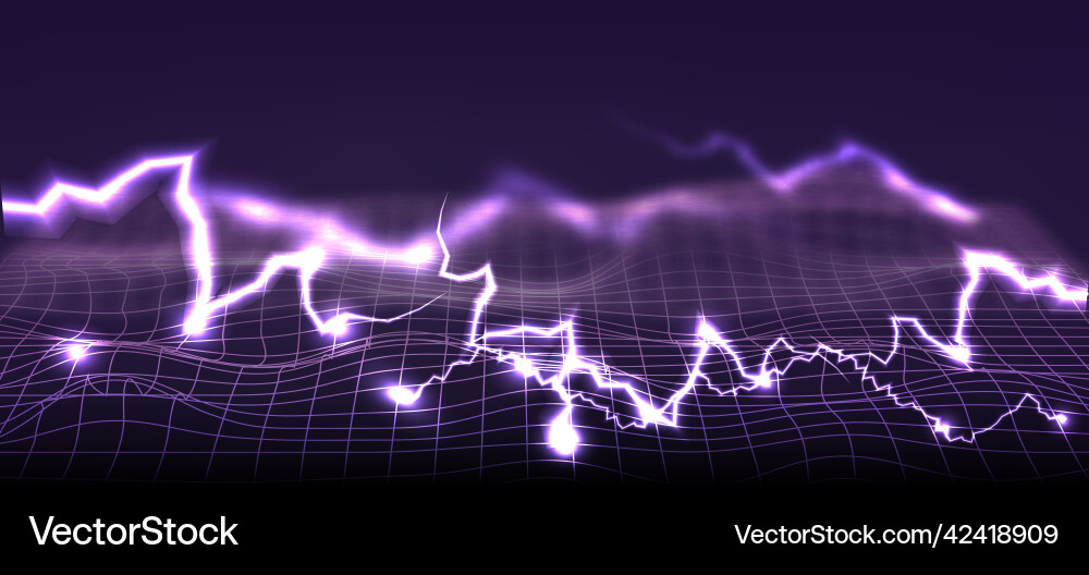 Abstract electric lightning on a curved grid Vector Image