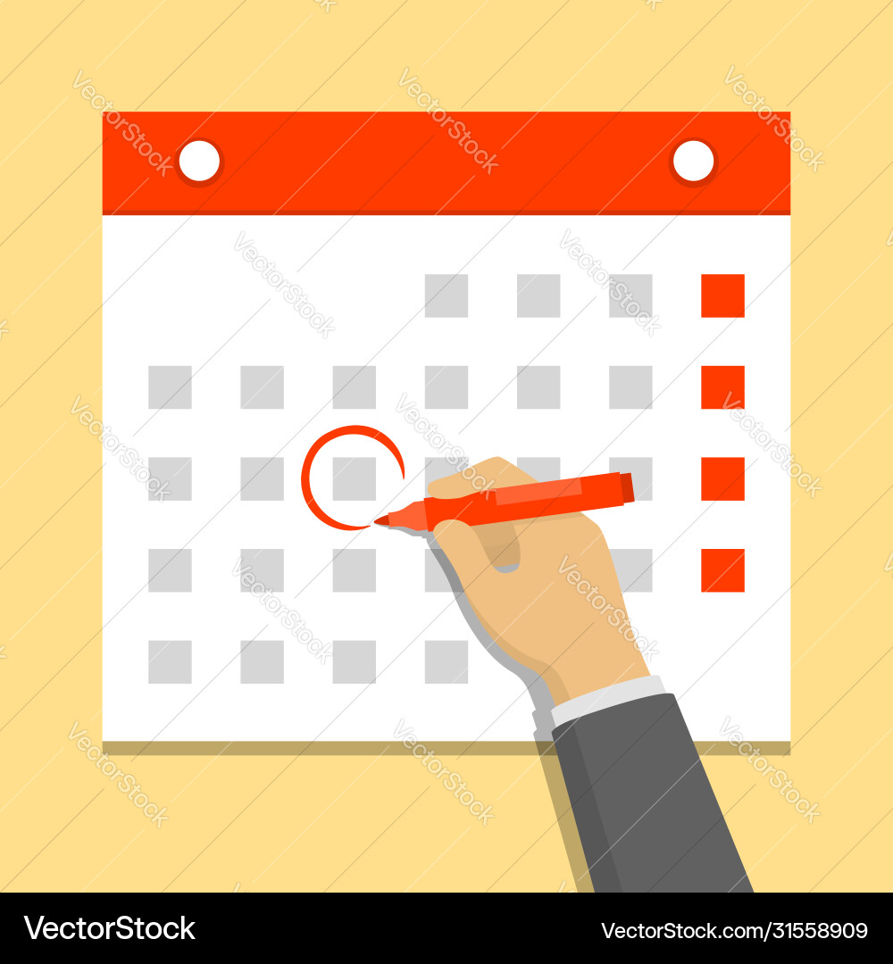 Calendar on wall and hand marking one day Vector Image
