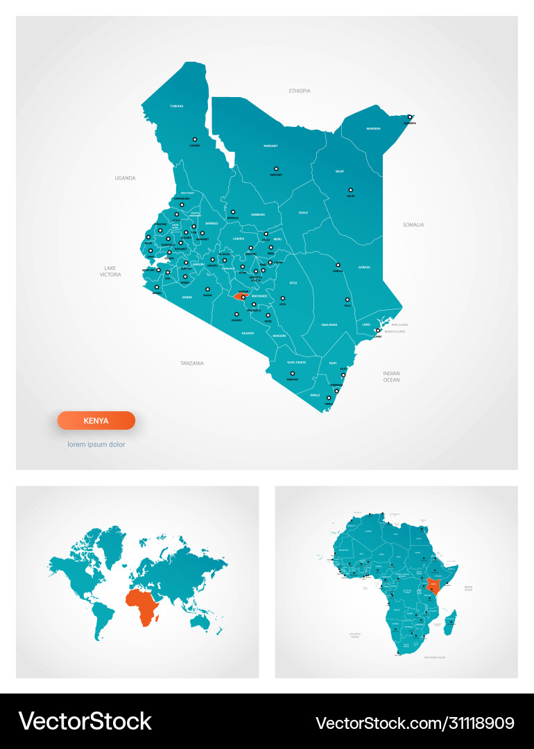 Editable template map kenya with marks Royalty Free Vector