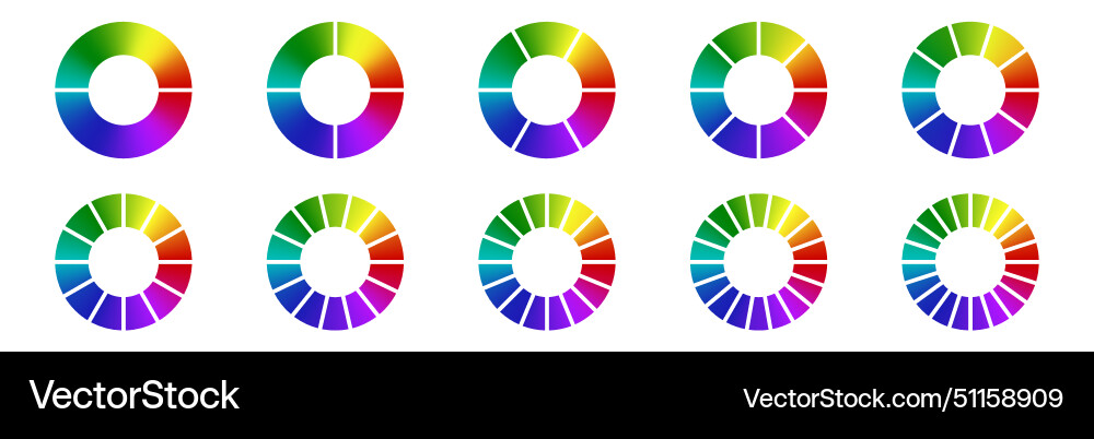 Gradient colored pie chart templates bright Vector Image Gradient colored pie chart templates bright Vector Image