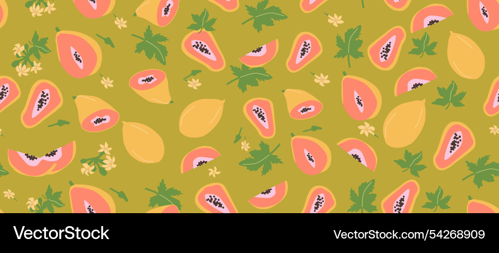 Hand drawn abstract papaya pattern with plant Vector Image