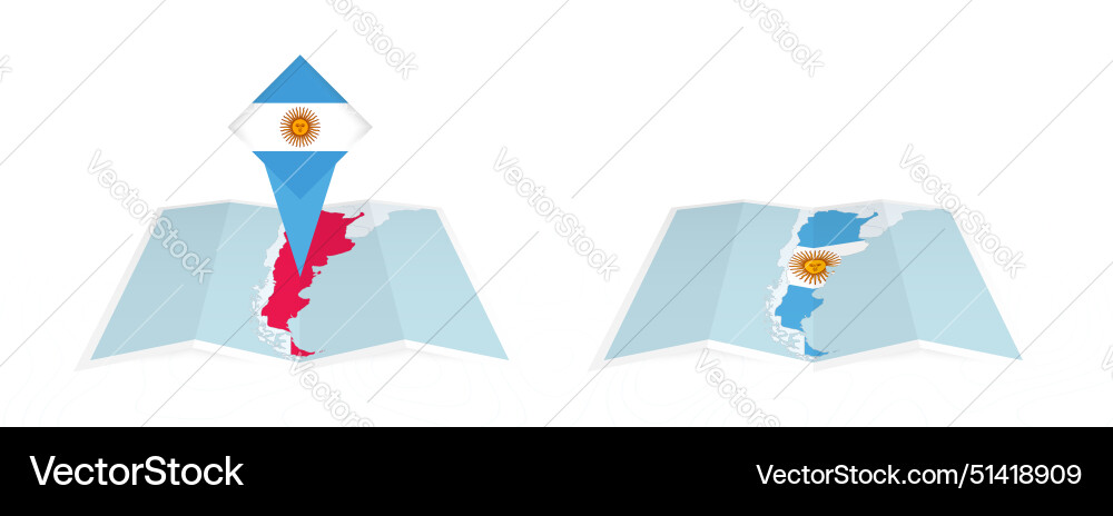 Two versions of an argentina folded map one Vector Image