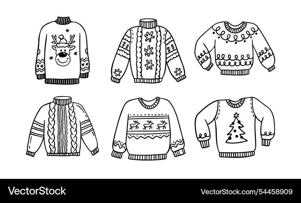 Warm hand drawn christmas knitted sweaters Vector Image