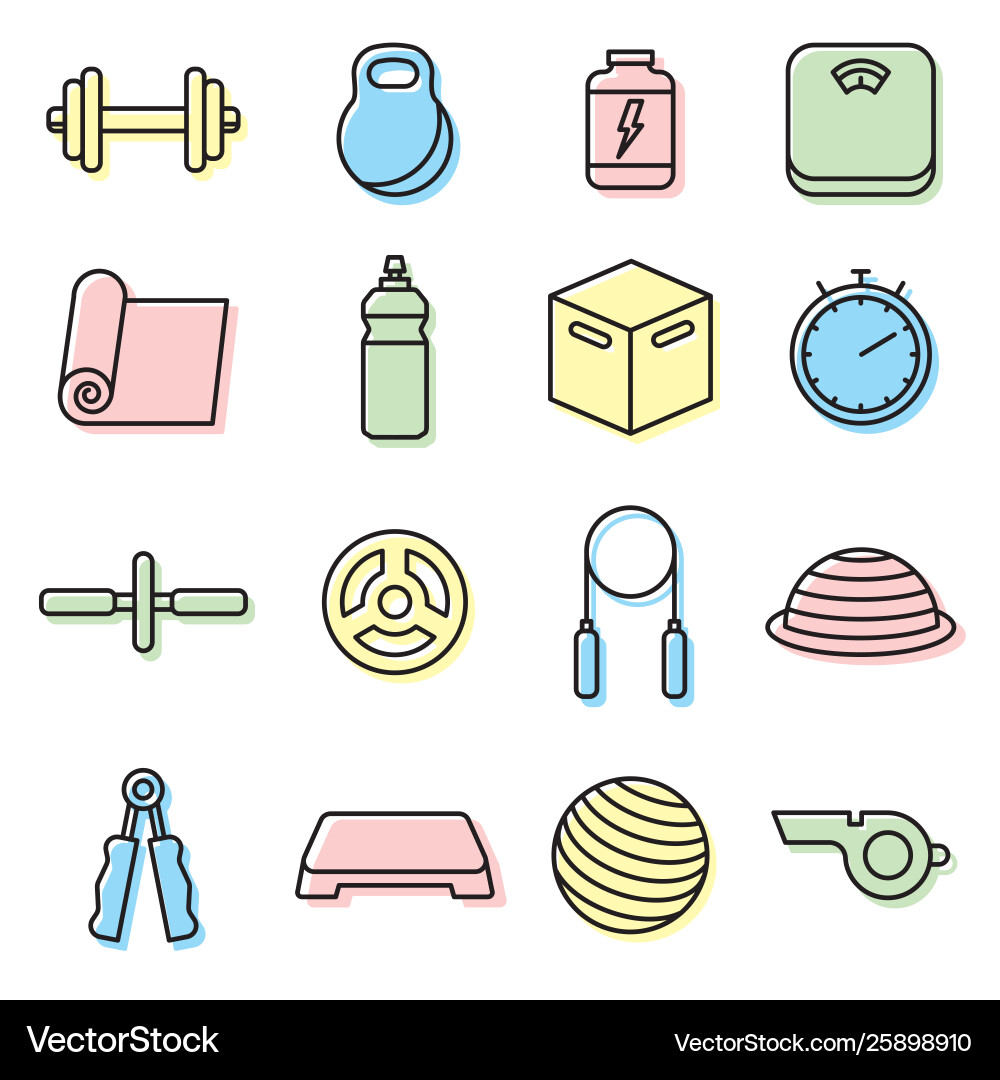 Fitness icons outline set Royalty Free Vector Image