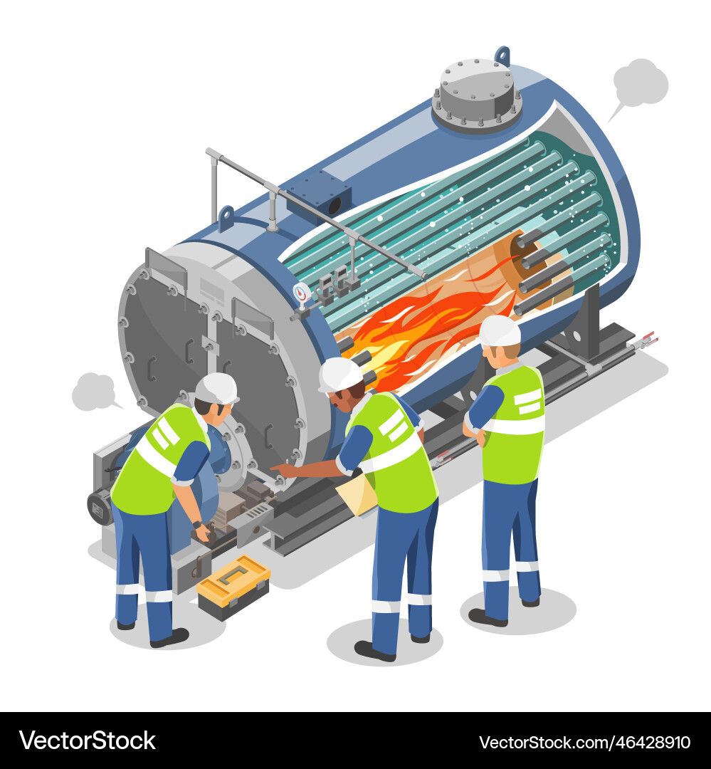 Industrial boiler show inside inspection Vector Image