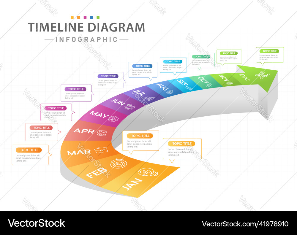 Monthly Timeline Diagram with 3D Stairs Royalty Free Vector