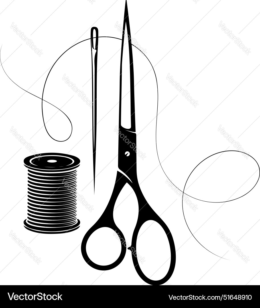 Needle and thread scissors spool sewing Royalty Free Vector
