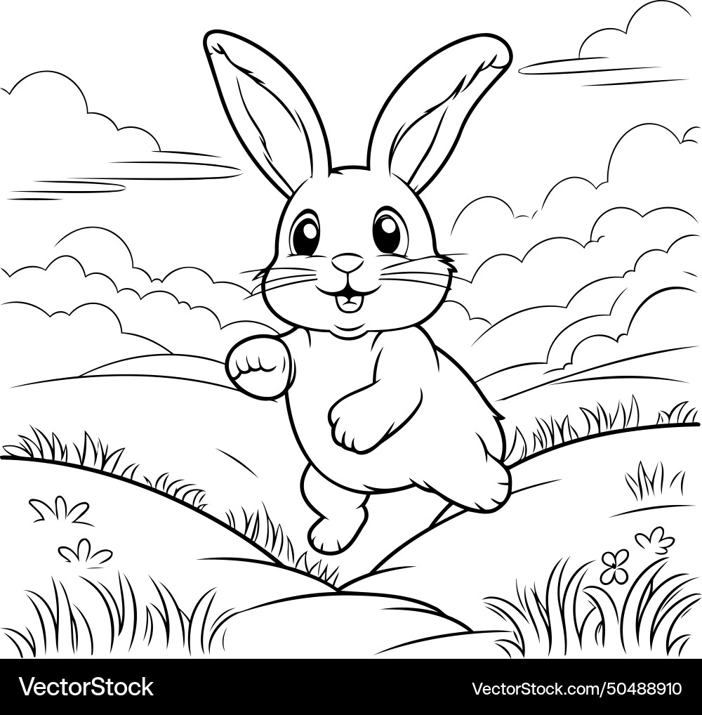 Rabbit running in the grass black and white Vector Image