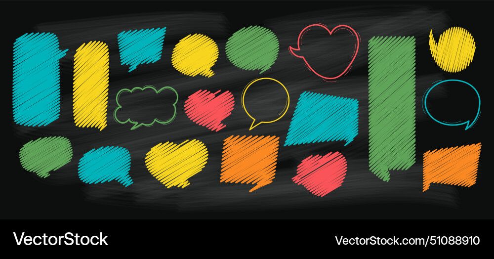 Speech bubbles multi-colored chalk on black board Vector Image