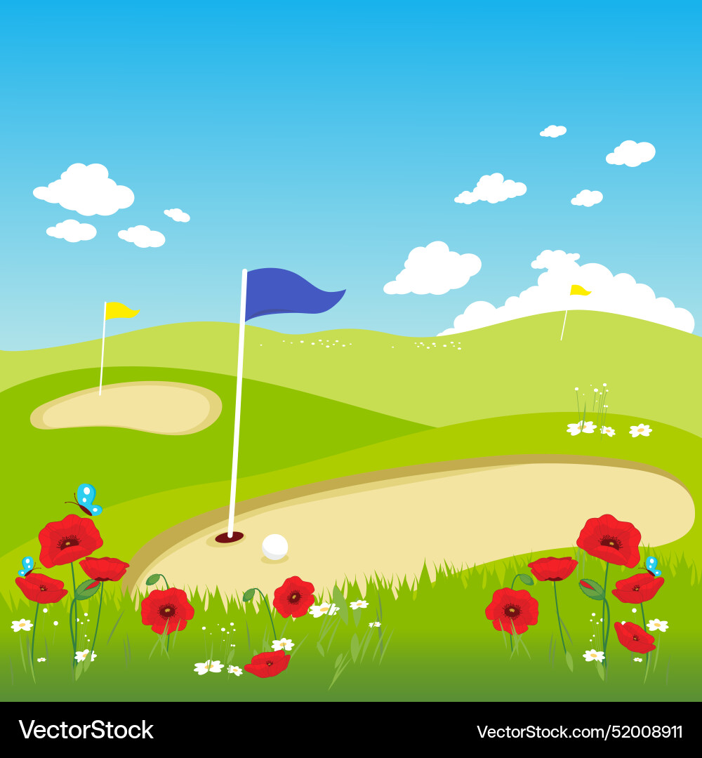 Golf course in a summer landscape background Vector Image