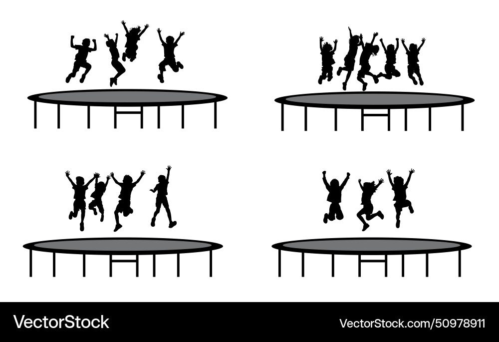 Group of kid jumping trampoline for joy Royalty Free Vector