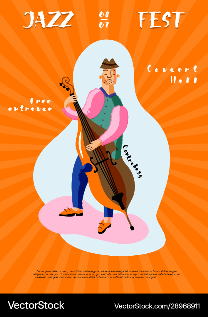 Jazz fest leaflet template double bass player Vector Image