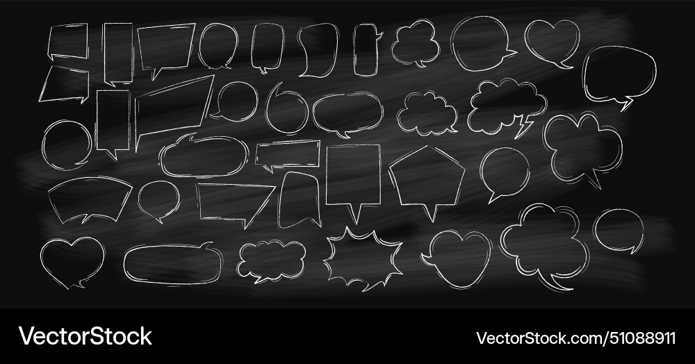 Speech bubbles white chalk on black board cloud Vector Image