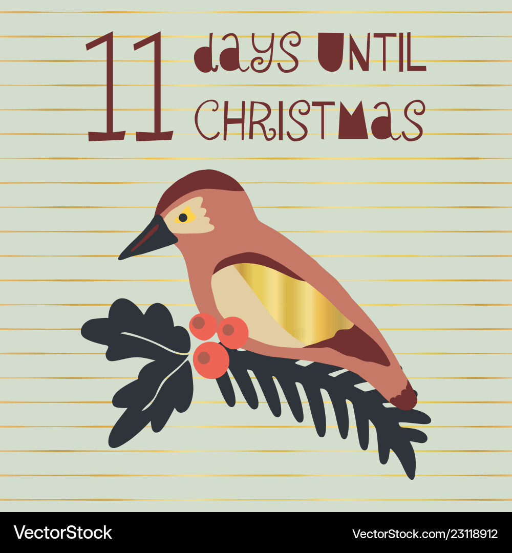 11 days until christmas bird Royalty Free Vector Image