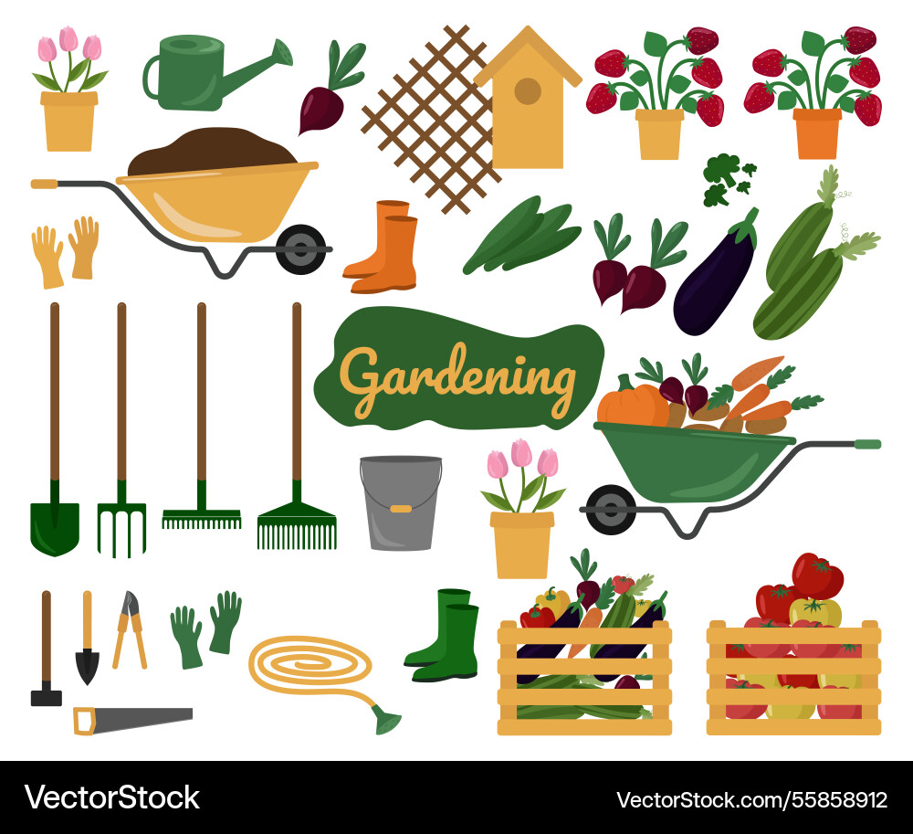 A set of elements on the theme gardening Vector Image