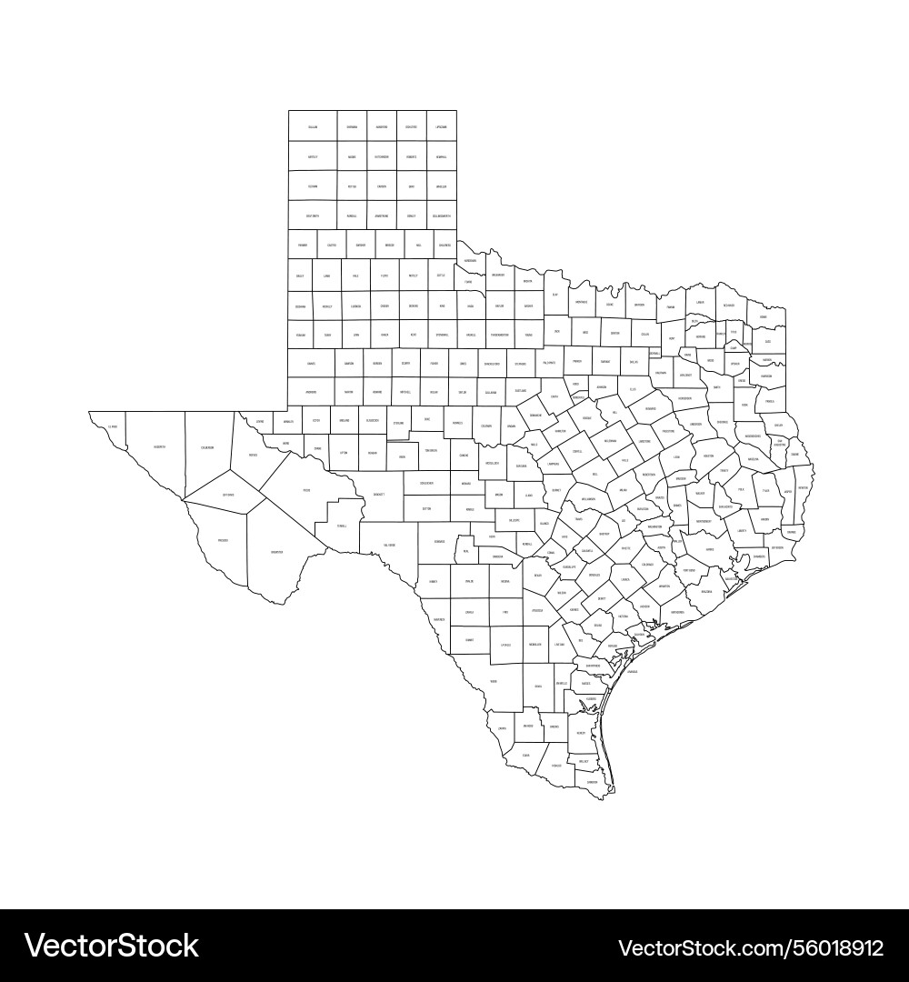 Administrative map of texas tx Royalty Free Vector Image