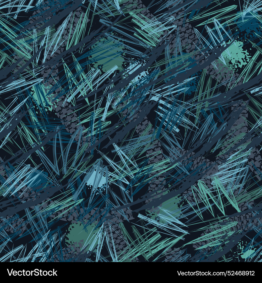 Blue camouflage pattern with grunge zigzag lines Vector Image