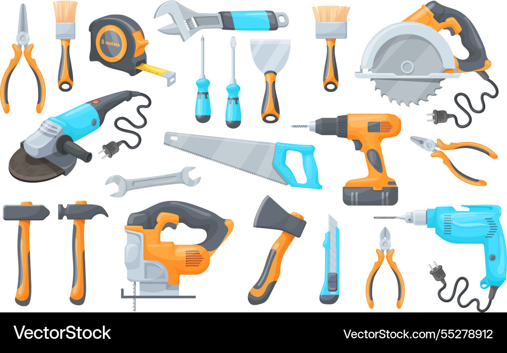 Cartoon construction tools building repair work Vector Image