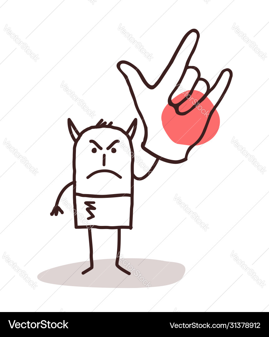 Cartoon devil man with big hand sign Royalty Free Vector