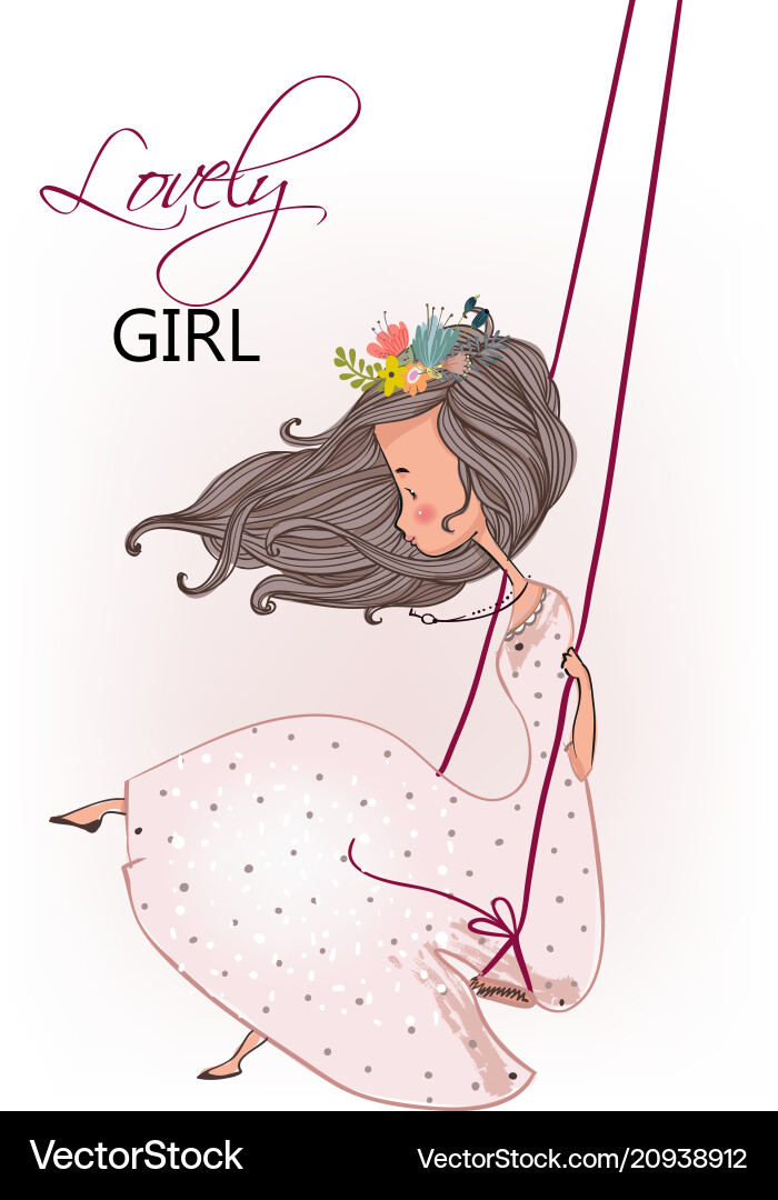Cartoon Girl on Swing Royalty Free Vector Image