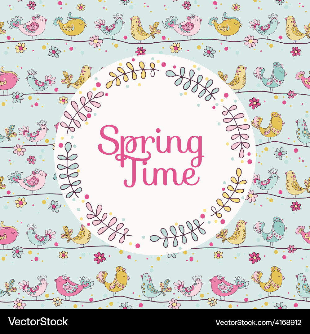 Cute birds card - spring time Royalty Free Vector Image