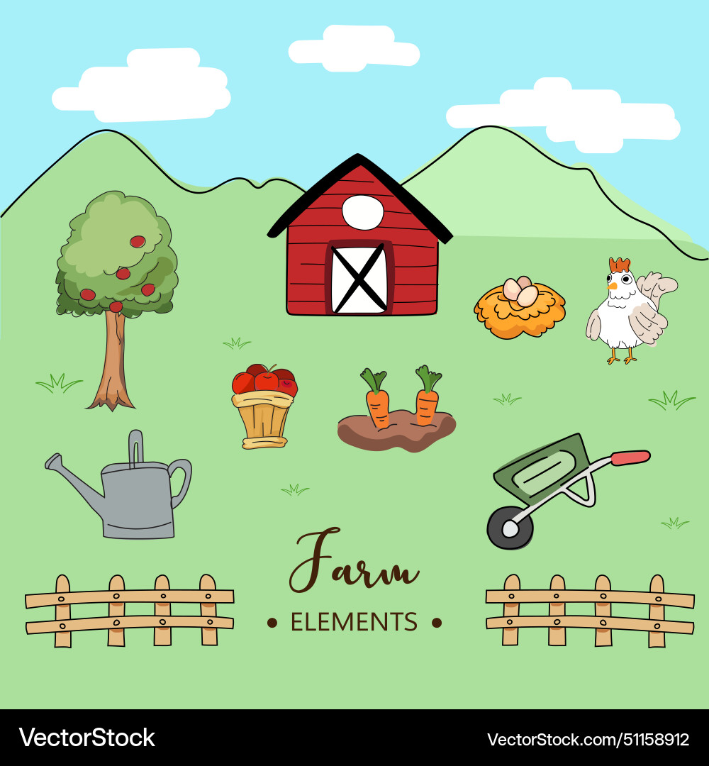 Farm doodle icons set Royalty Free Vector Image
