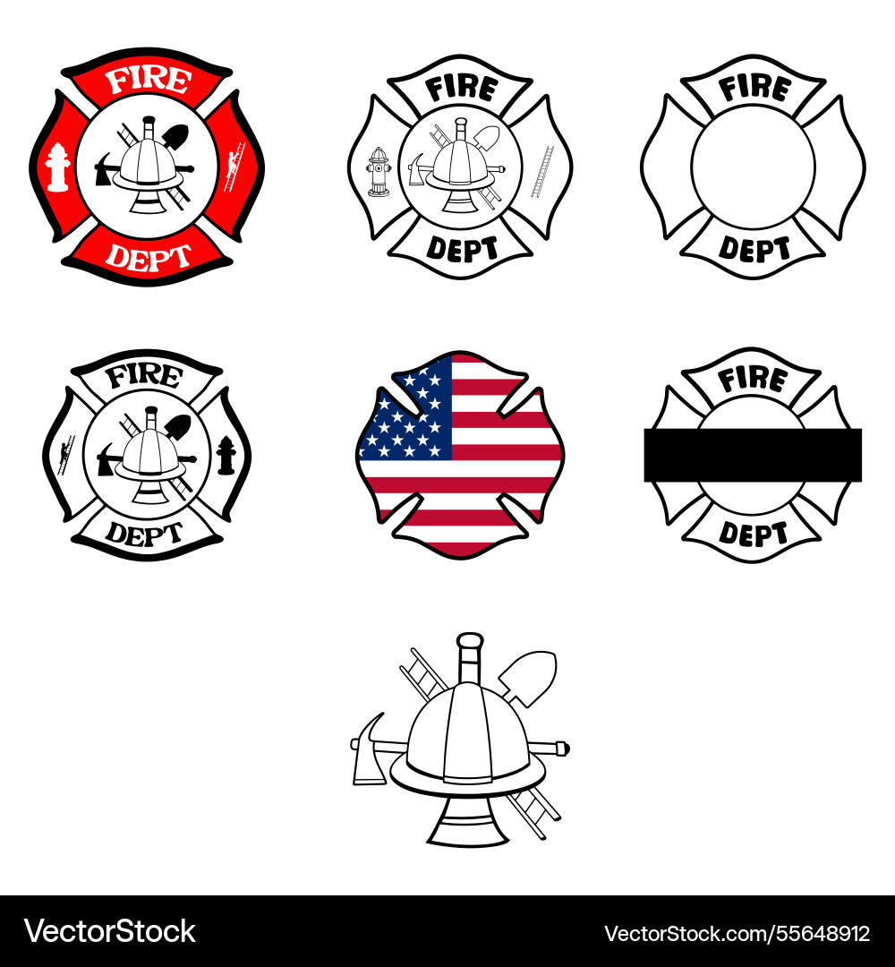 Fire dept maltese cross and badge pac Royalty Free Vector