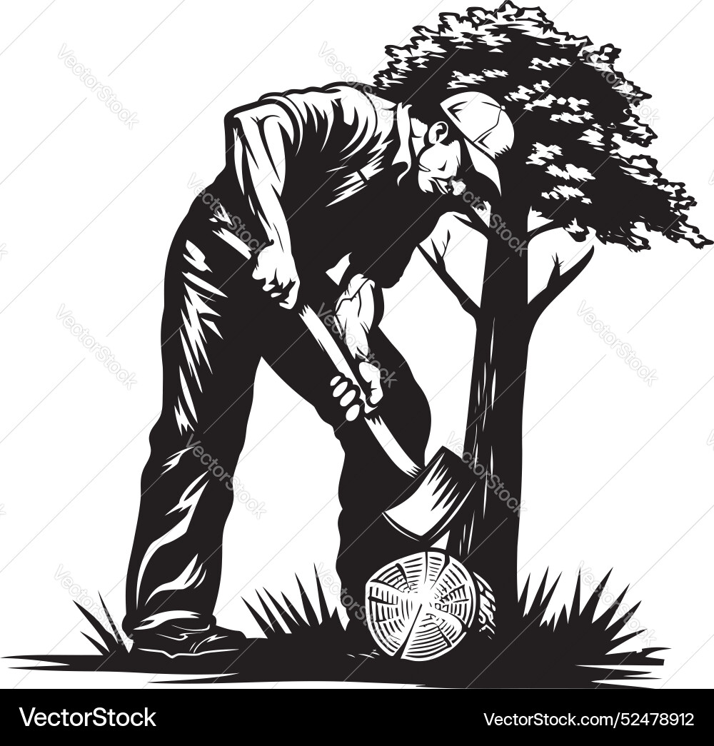 Timber tango symbolic tree chopping woodcut Vector Image