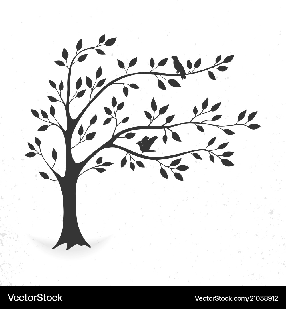 Tree with leaves and birds Royalty Free Vector Image
