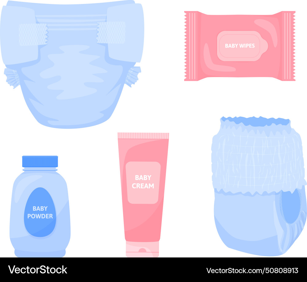 Baby diaper hygiene set Royalty Free Vector Image