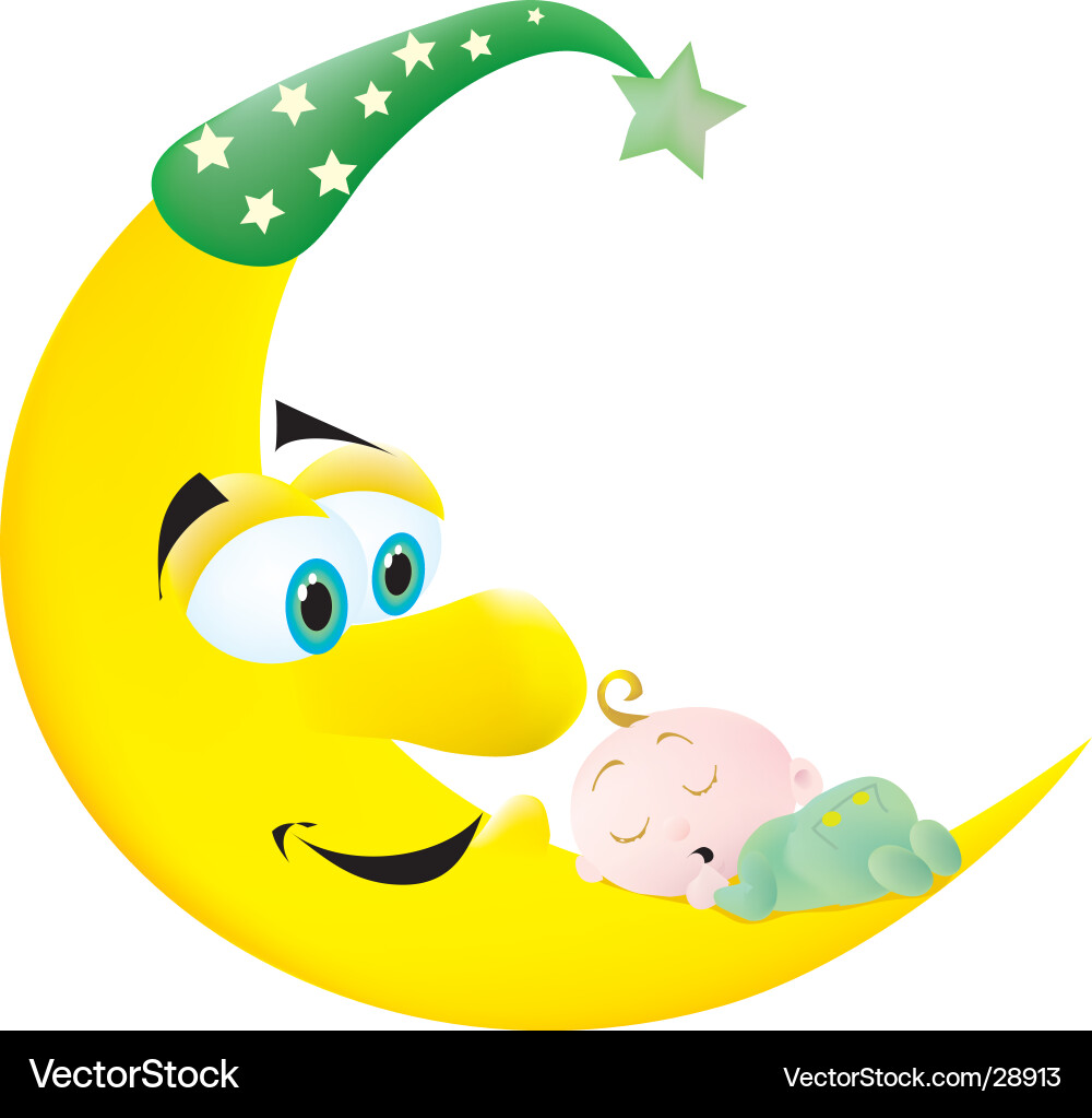 Baby sleeping on the moon Royalty Free Vector Image