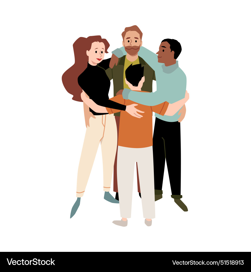 Characters in group hugs expressing family bonds Vector Image