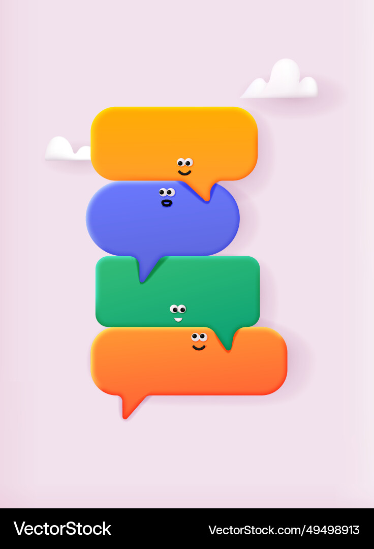 Cute communication speech bubbles with face Vector Image