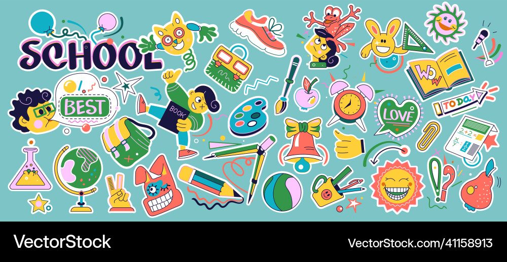 School badges abstract trendy stickers Royalty Free Vector