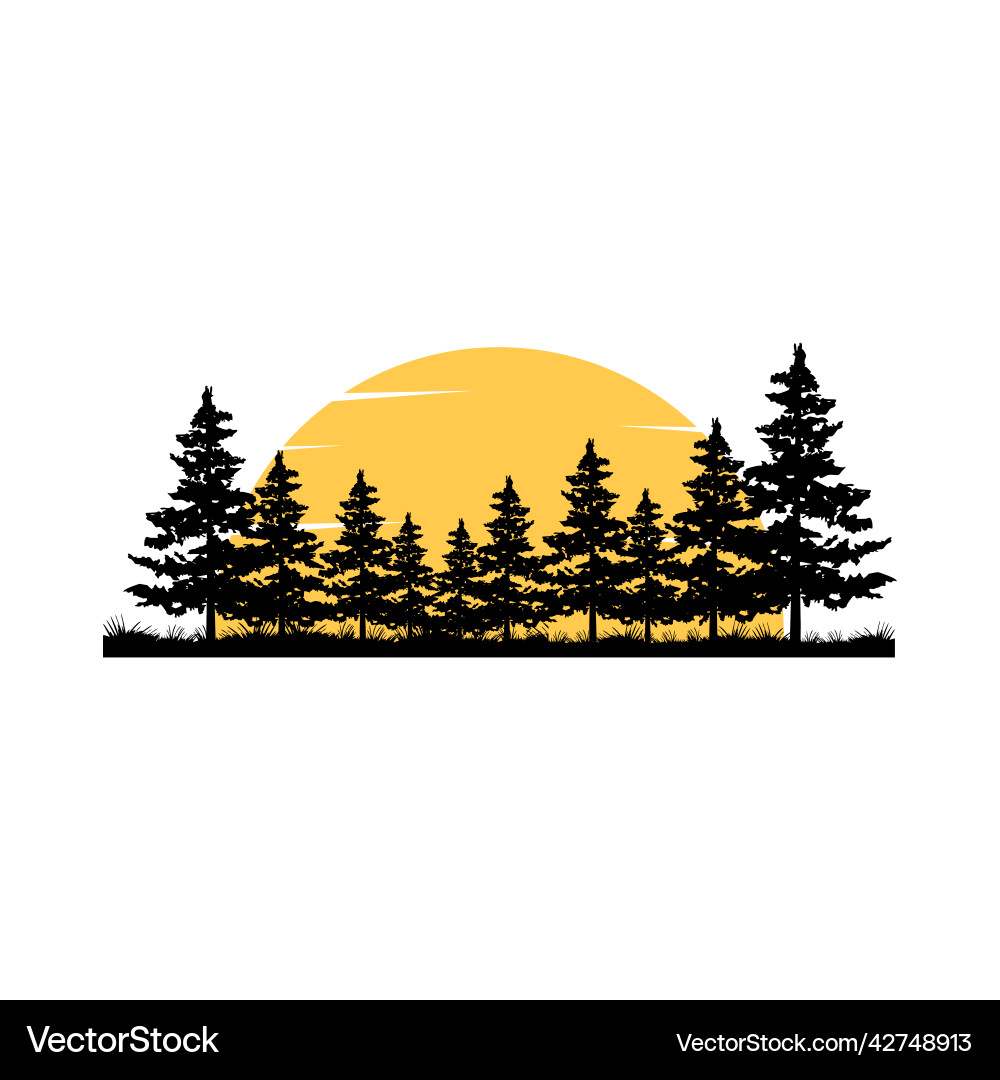 Sunset and pine trees silhouette logo design Vector Image