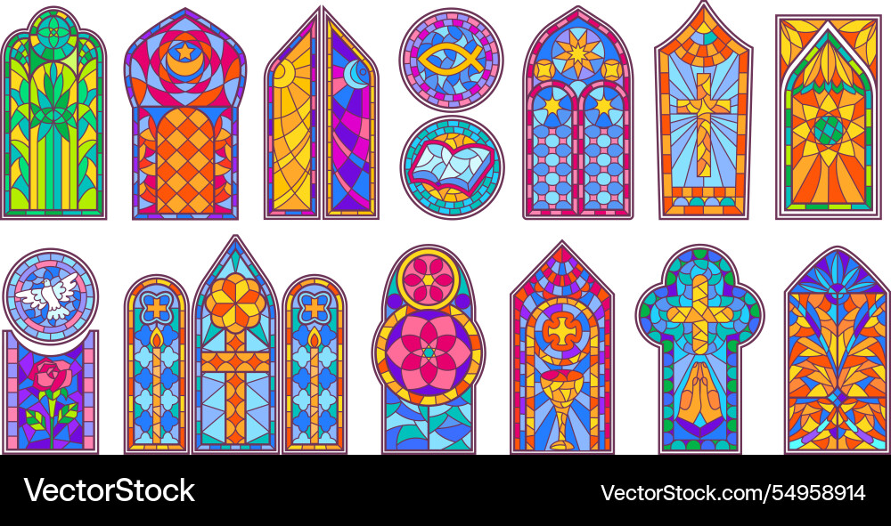 Church stained glass windows cathedral art Vector Image