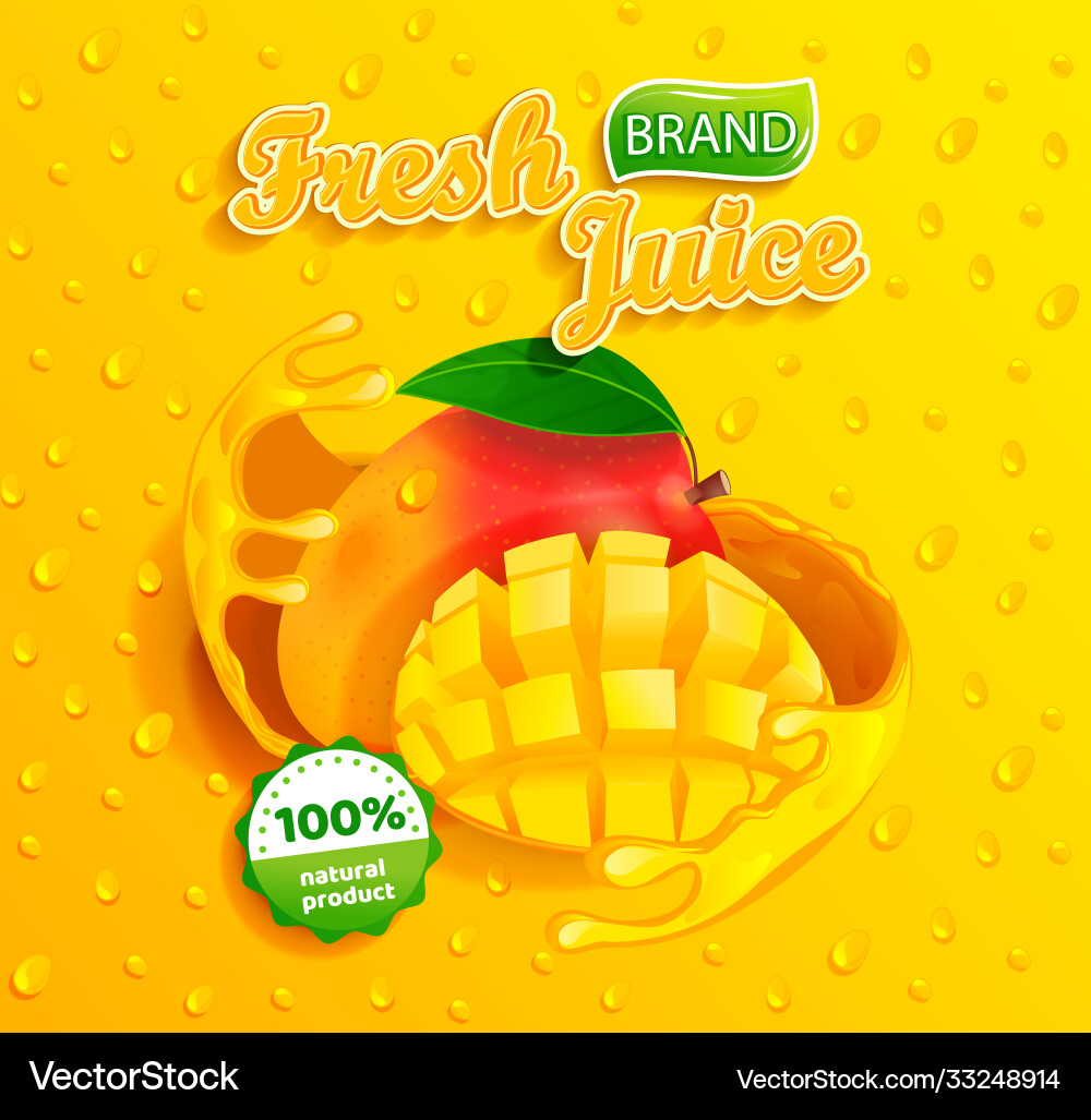 Fresh mango juice label Royalty Free Vector Image