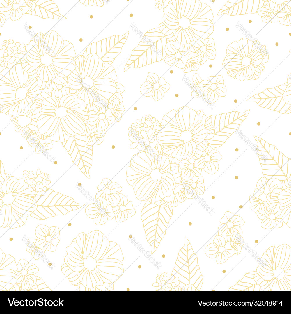 Luxury doodle golden line flower seamless pattern Vector Image